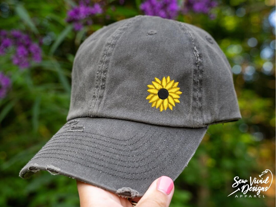Sunflower Hat | Distressed Baseball Cap OR Ponytail Hat | Floral Hats ...