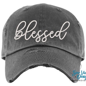 Blessed Hat Distressed Baseball Cap OR Ponytail Hat Thankful Grateful ...