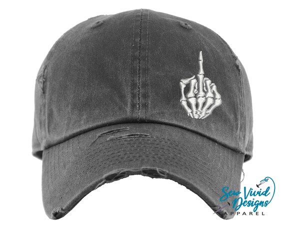 Skeleton Middle Finger Hat Distressed Baseball Cap OR | Etsy