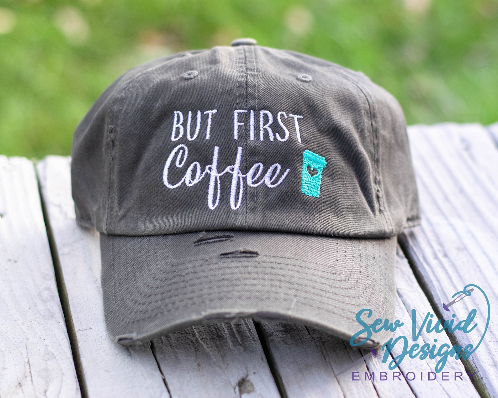 But First Coffee Hat Distressed Baseball Cap OR Ponytail Hat | Etsy