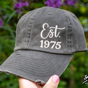 Est. Year Hat | Distressed Baseball Cap OR Ponytail Hat | Birthday Hat ...