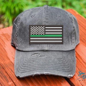 Thin Green Line Hat | Distressed Baseball Cap With Thin Green Line ...