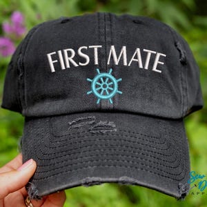 Captain Hat | First Mate OR Crew | Distressed Baseball Cap OR Ponytail ...
