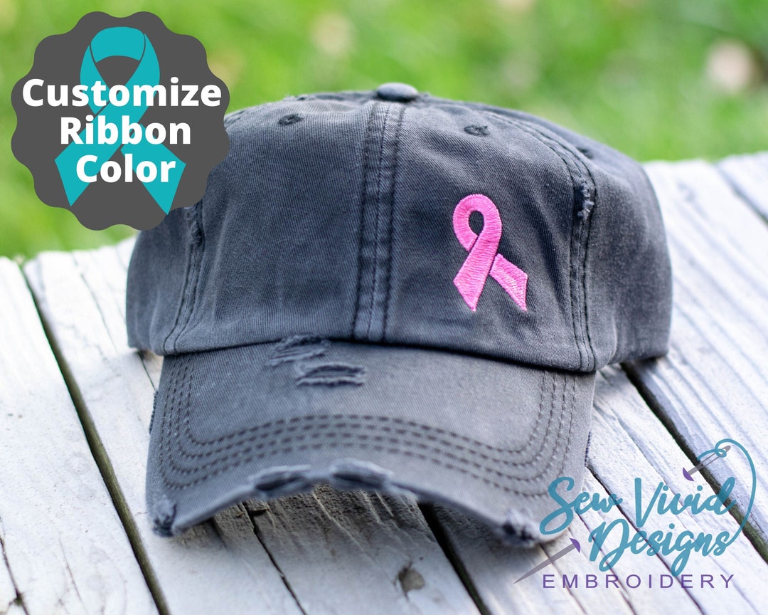 Cancer Ribbon Hat Baseball Cap OR Ponytail Hat Breast Cancer Awareness ...