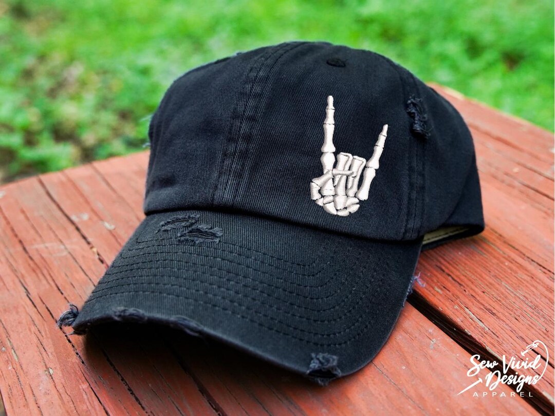 Skeleton Rock and Roll Hat | Distressed Baseball Cap OR Ponytail Hat ...