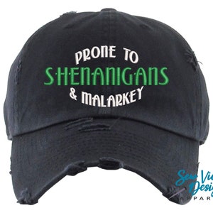 Prone to Shenanigans & Malarkey Distressed Baseball Cap OR Ponytail Hat St. Patrick's Day ...