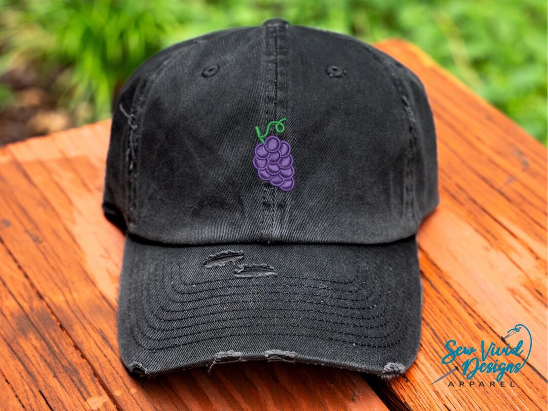 Grapes Hat | Distressed Baseball Cap OR Ponytail Hat | Embroidered ...