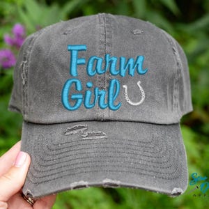 Farm Girl Distressed Baseball Ponytail or Trucker Hat With Horseshoe ...
