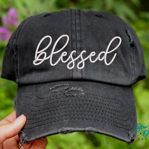 Blessed Hat | Distressed Baseball Cap OR Ponytail Hat | Thankful ...
