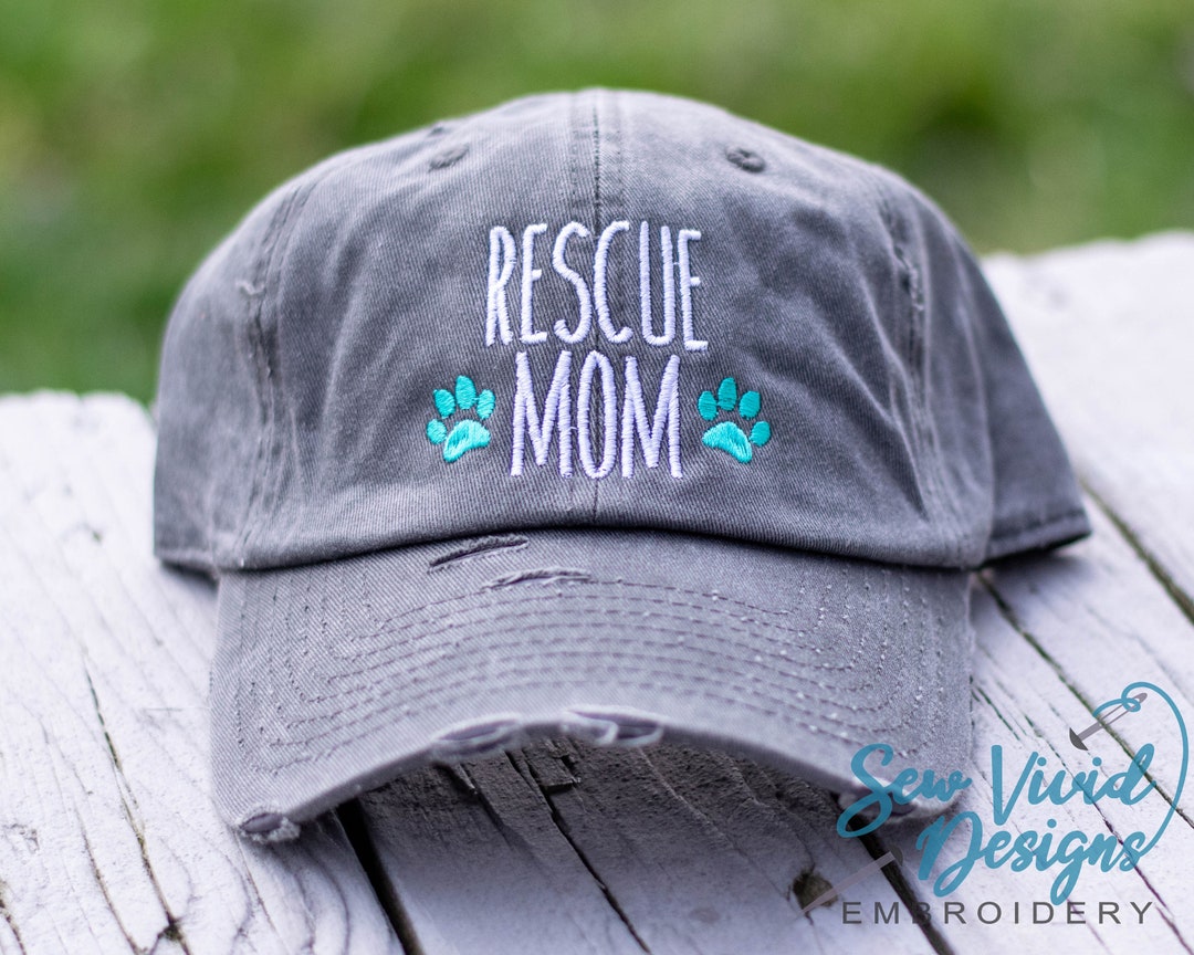 Rescue Mom Hat With Paw Prints Distressed Baseball Cap OR Ponytail Hat ...