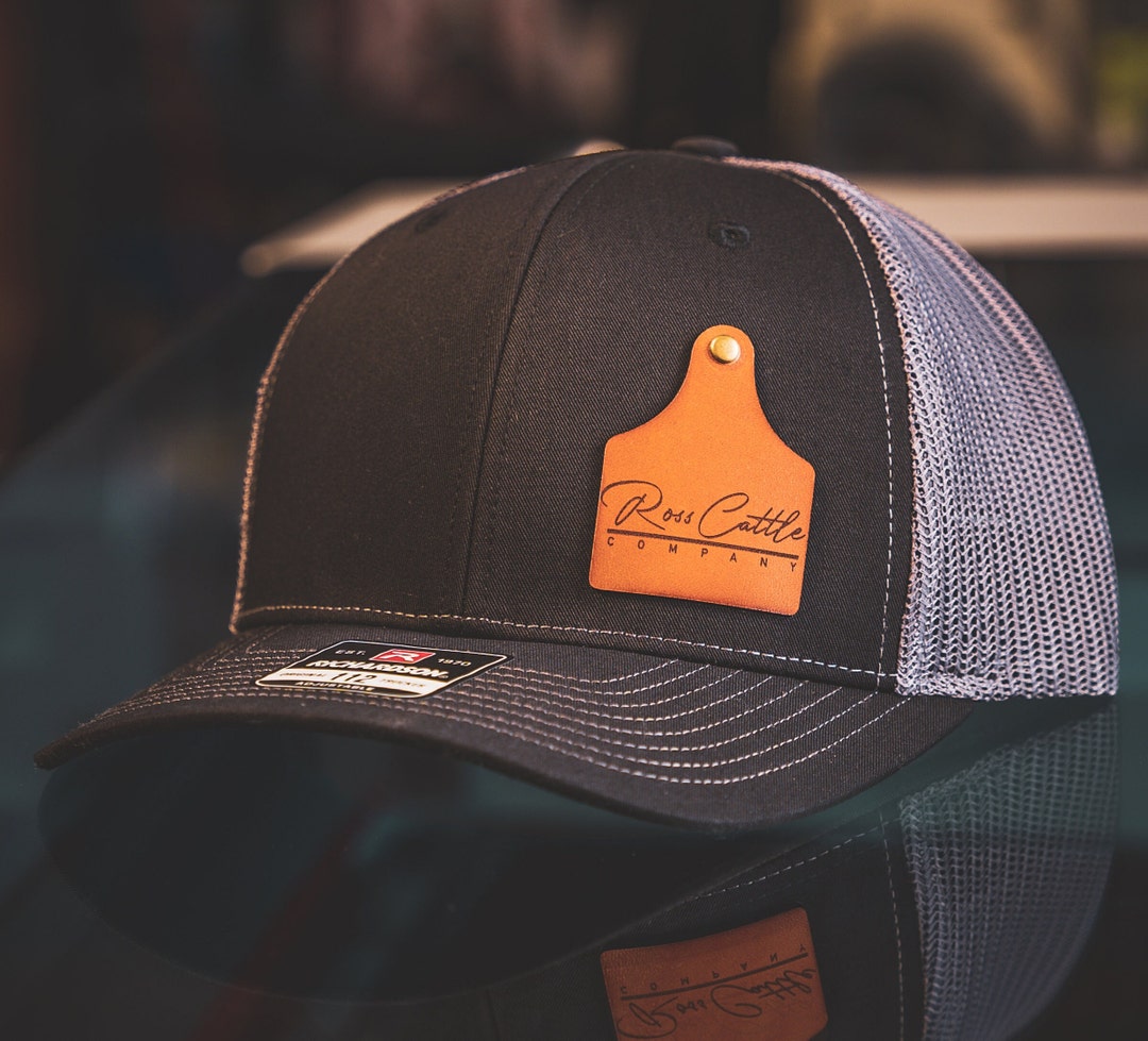 Custom Logo Cow Tag Leather Patch Hat | Custom Text | Richardson 112 ...