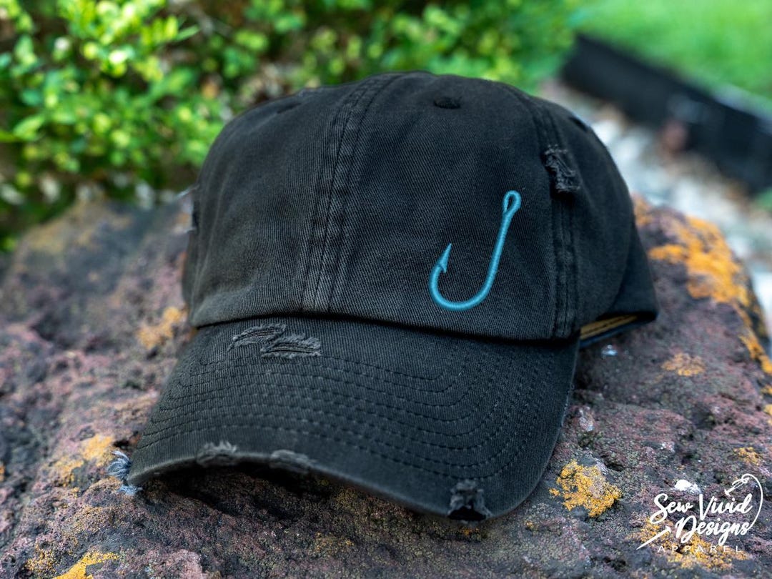 Fish Hook Hat | Distressed Baseball Cap OR Ponytail Hat | Fishing Hat ...