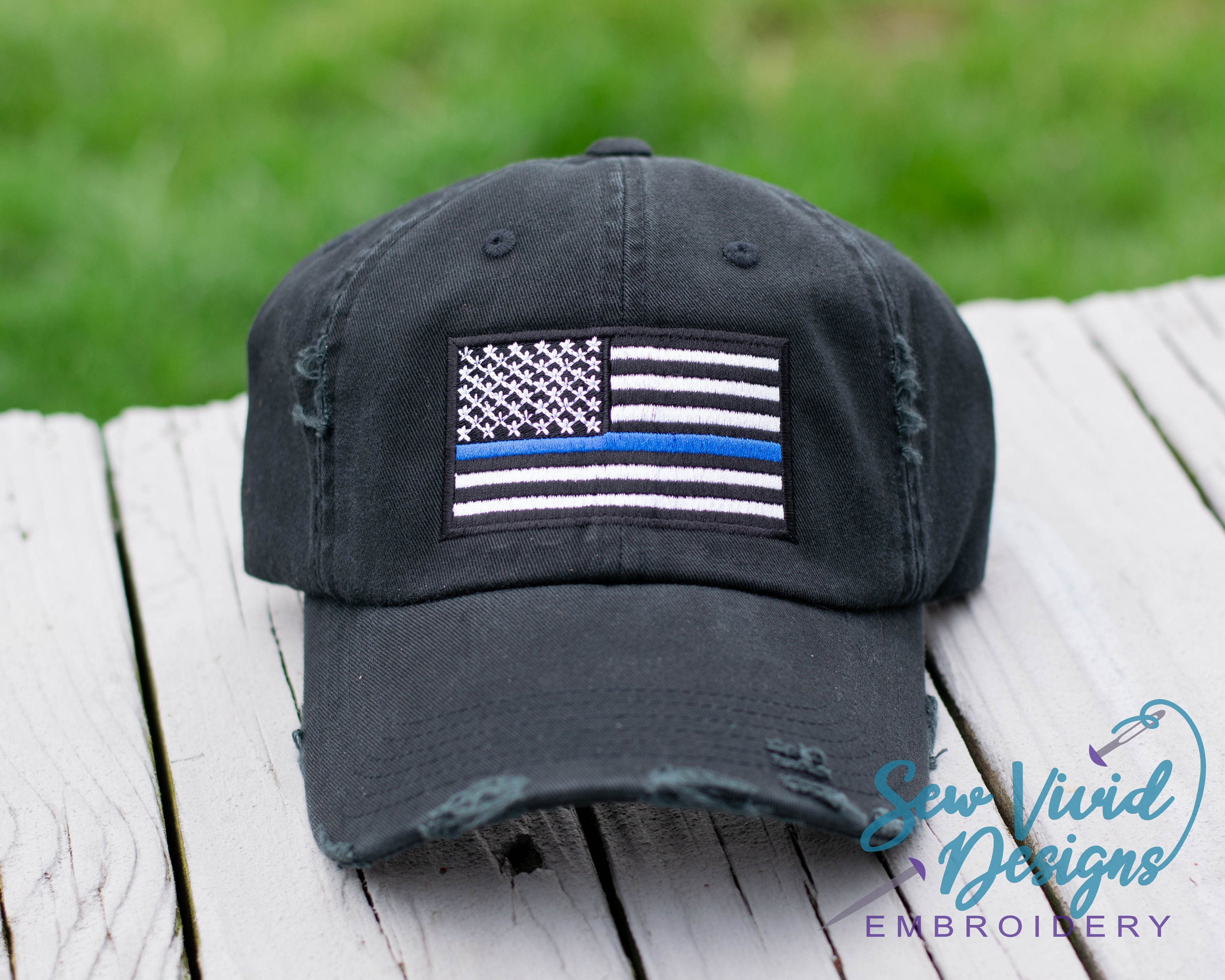 Thin Blue Line Hat Distressed Baseball Cap OR Ponytail Hat - Etsy