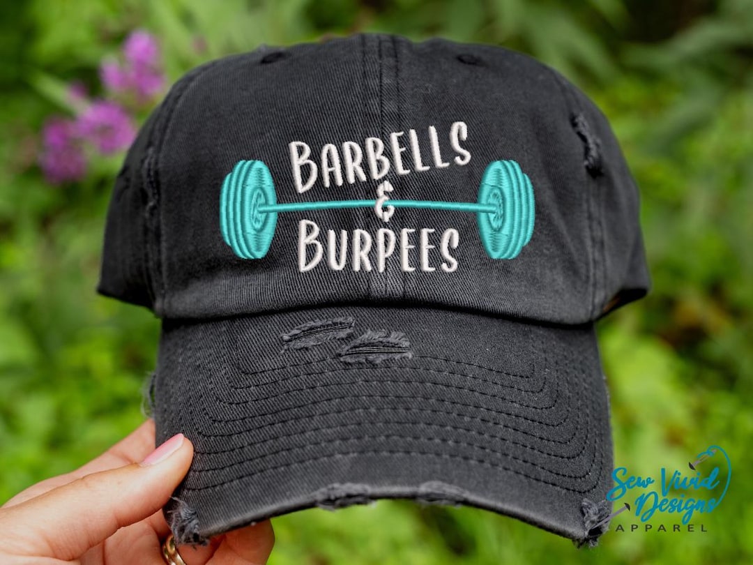 Barbells & Burpees Hat | Distressed Baseball Cap OR Ponytail Hat ...