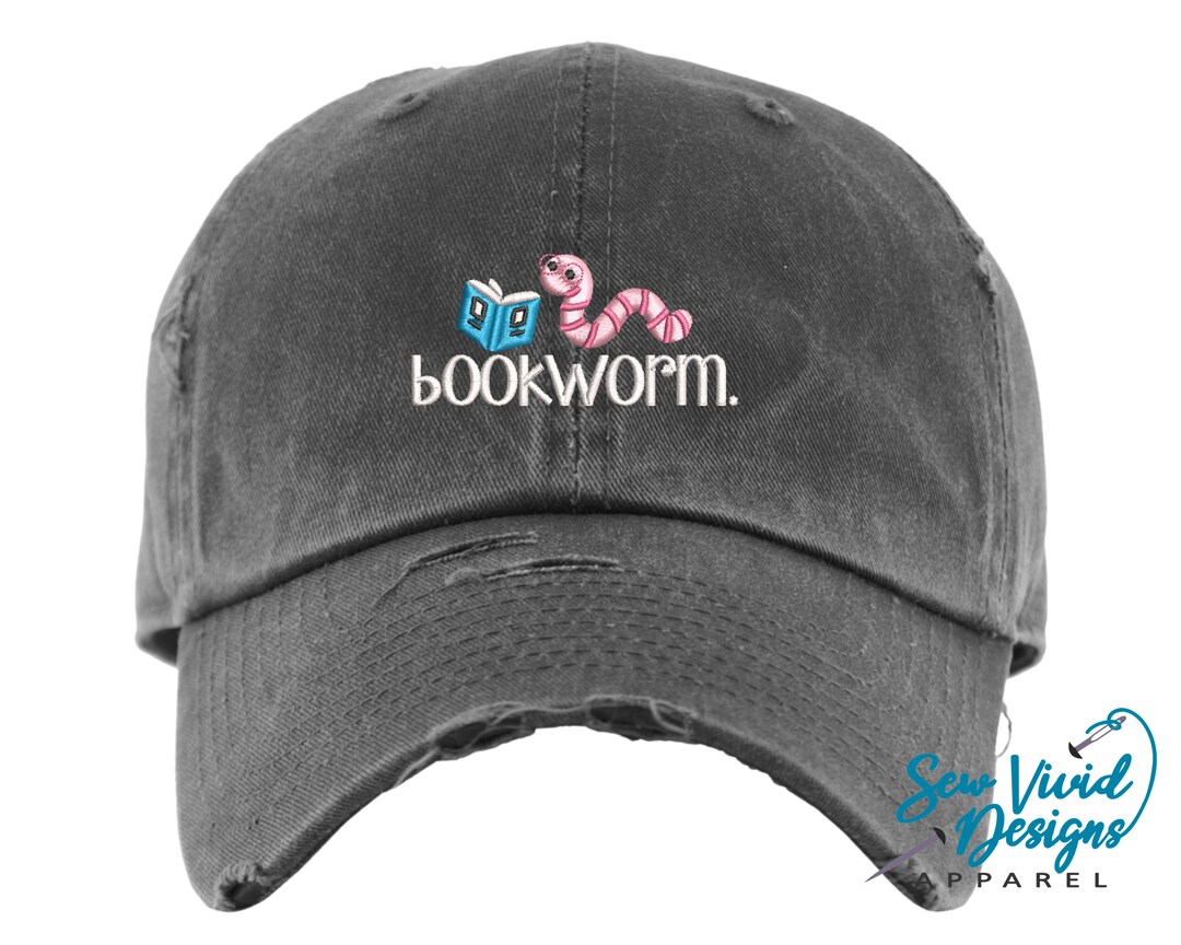 Bookworm Distressed Baseball Cap OR Ponytail Hat Reading Hat Bookish ...