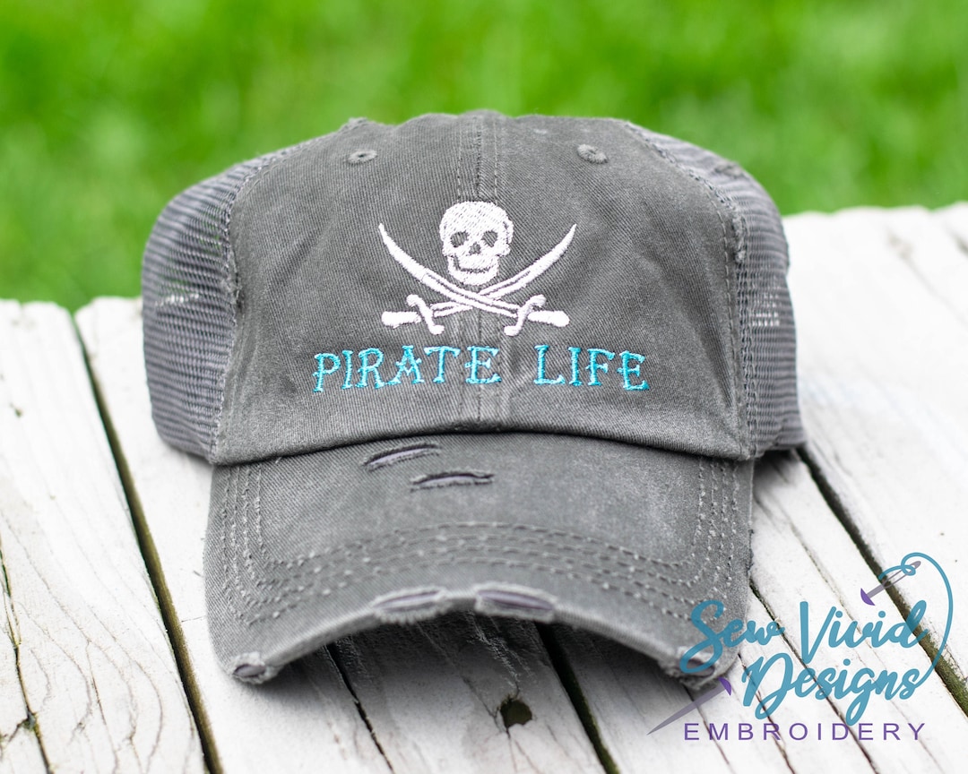 Pirate Life Hat With Skull and Swords Distressed Baseball Cap OR ...