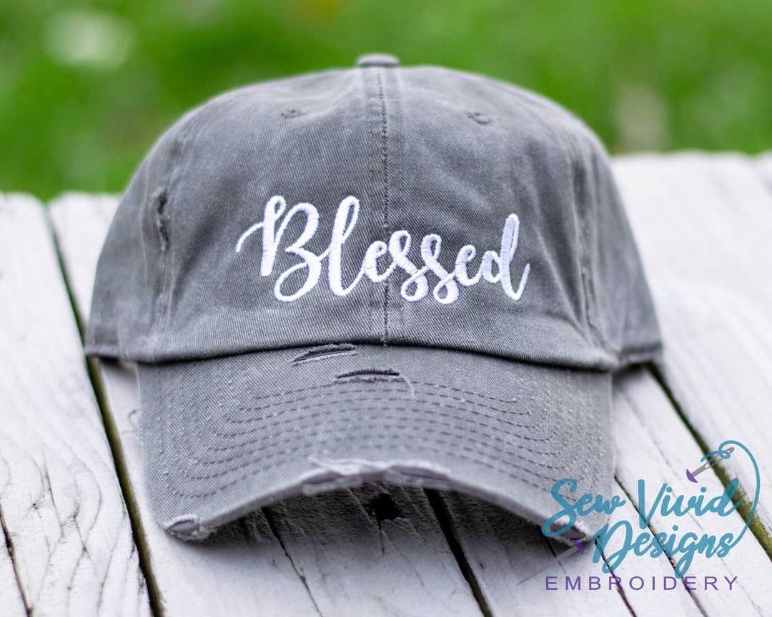 Blessed Hat Distressed Baseball Cap OR Ponytail Hat Custom Embroidered Hat Gift for Her Blessed ...