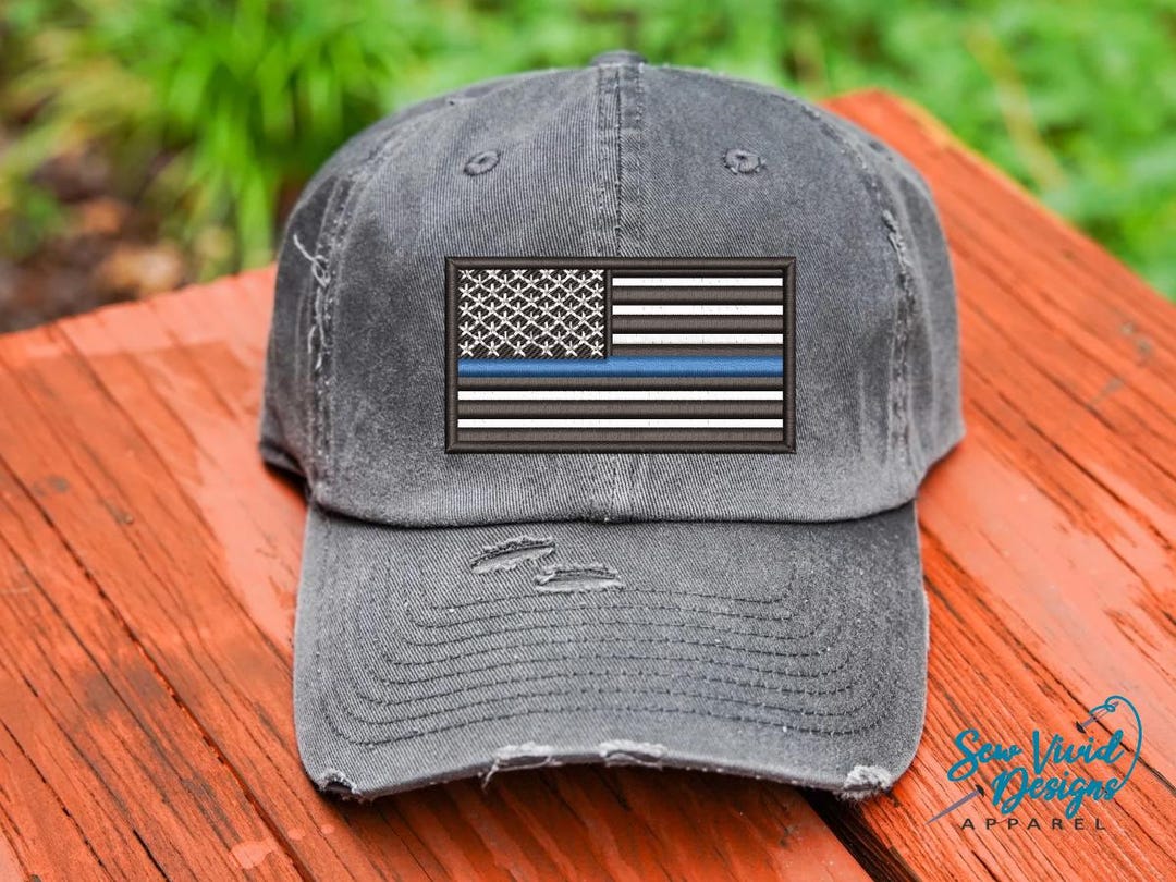 Thin Blue Line Hat, Distressed Baseball Cap OR Ponytail Hat With Thin ...