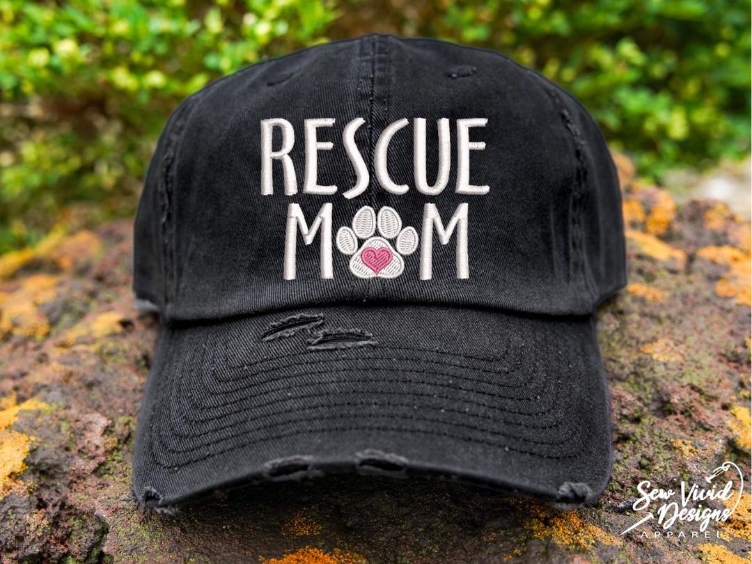 Rescue Mom Hat With Heart | Distressed Baseball Cap OR Ponytail Hat ...