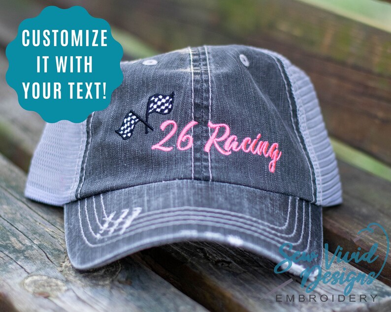 Custom Racing Hat Distressed Baseball Cap OR Ponytail Hat | Etsy