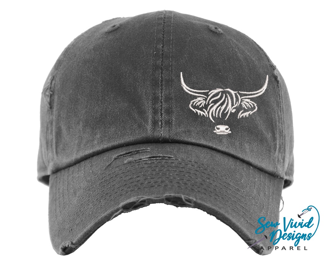 Highland Cow Hat DISTRESSED Baseball Cap OR Ponytail Hat Heifer Hat ...