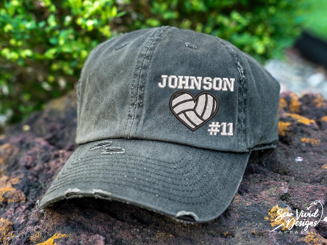 Volleyball Heart Hat W/ Name & Number | DISTRESSED Baseball Cap OR ...