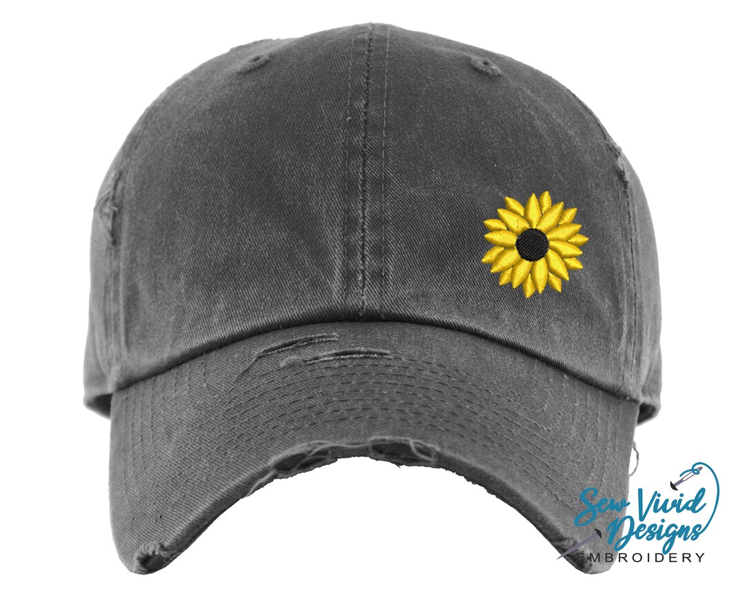 Sunflower Hat Distressed Baseball Cap OR Ponytail Hat Floral Hats ...