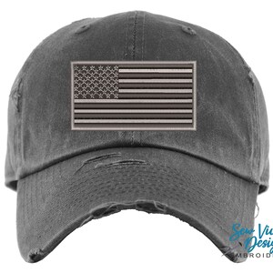Grey Military American Flag Hat Distressed Baseball Cap OR Ponytail Hat ...