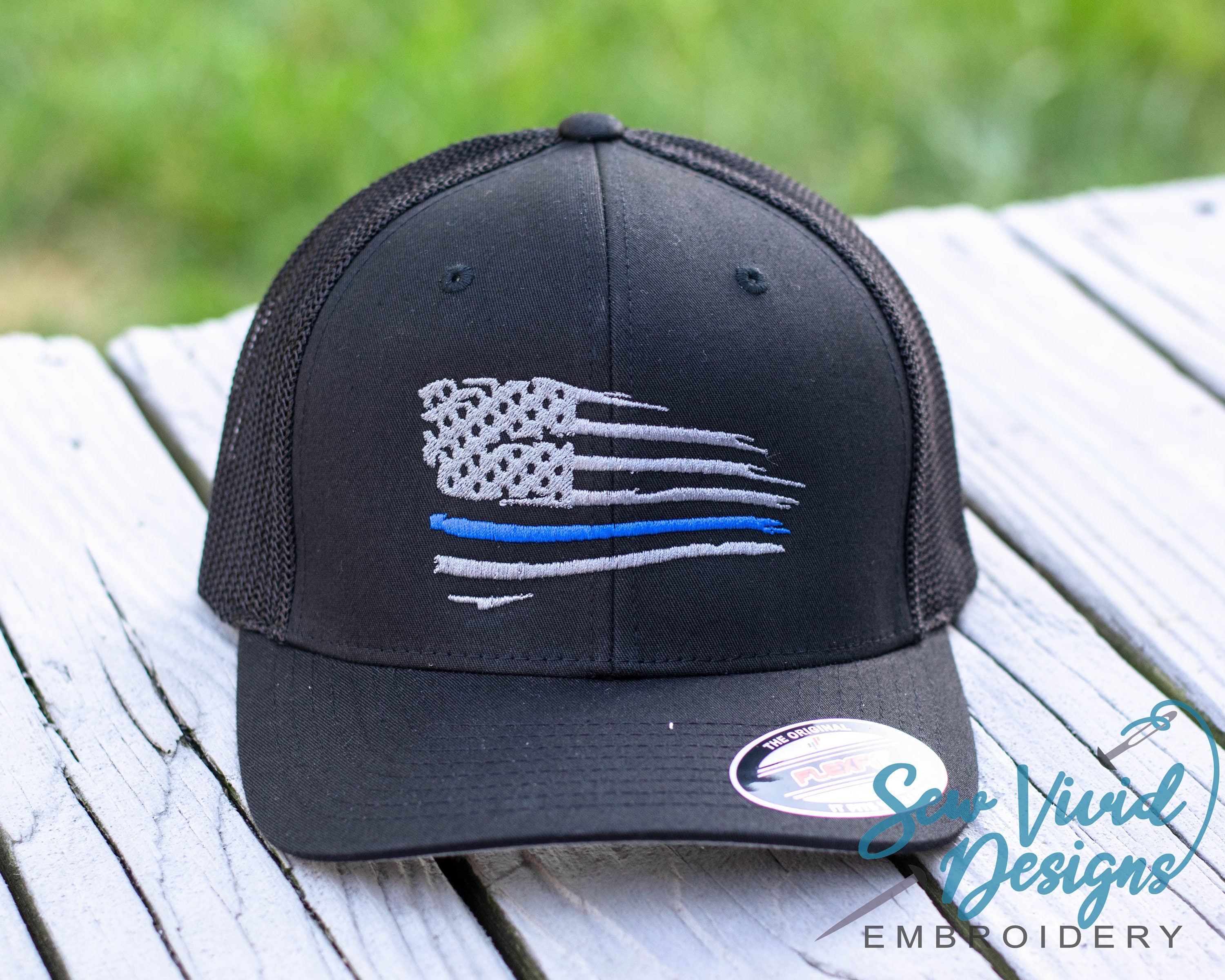 Thin Blue Line Flexfit Hat - Patriotic Hat - Merica Hat - Back the Blue ...