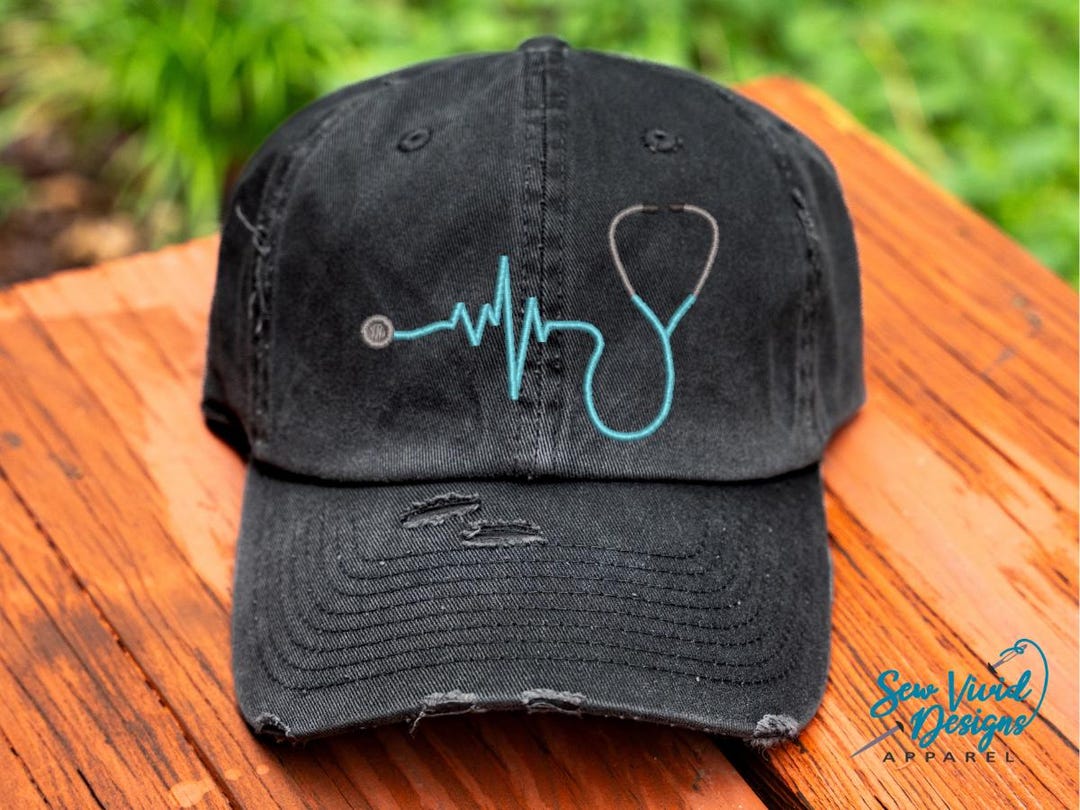 Stethoscope Hat | Distressed Baseball Cap OR Ponytail Hat | Nurse Hat ...