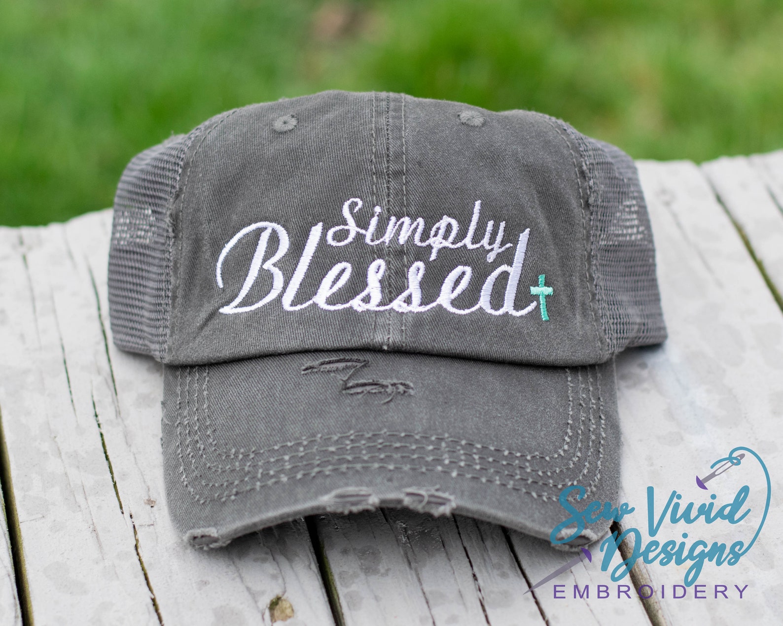 Simply Blessed Hat Distressed Baseball Cap OR Ponytail Hat | Etsy