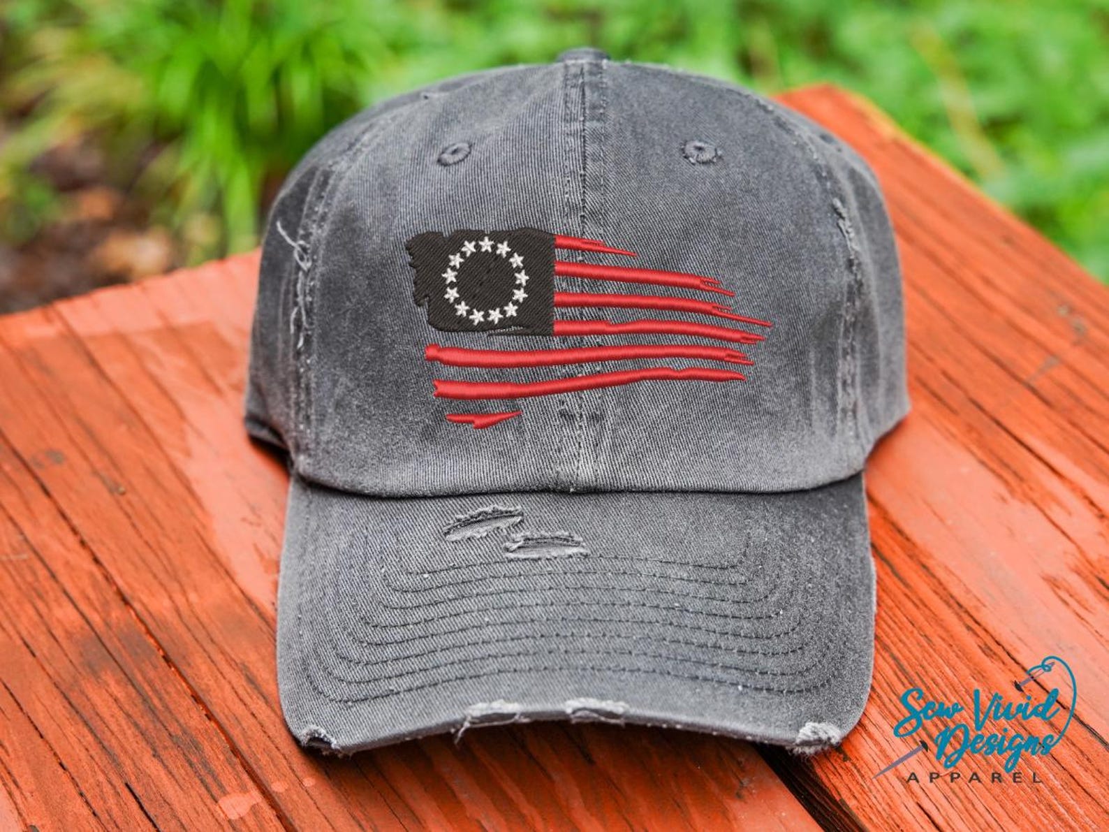 Waving Betsy Ross Flag | Distressed Baseball Cap OR High Ponytail Hat ...