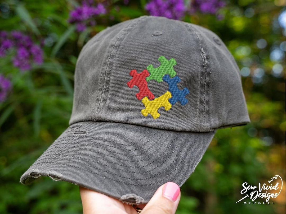 Autism Awareness Puzzle Hat | DISTRESSED Baseball Cap OR Ponytail Hat ...