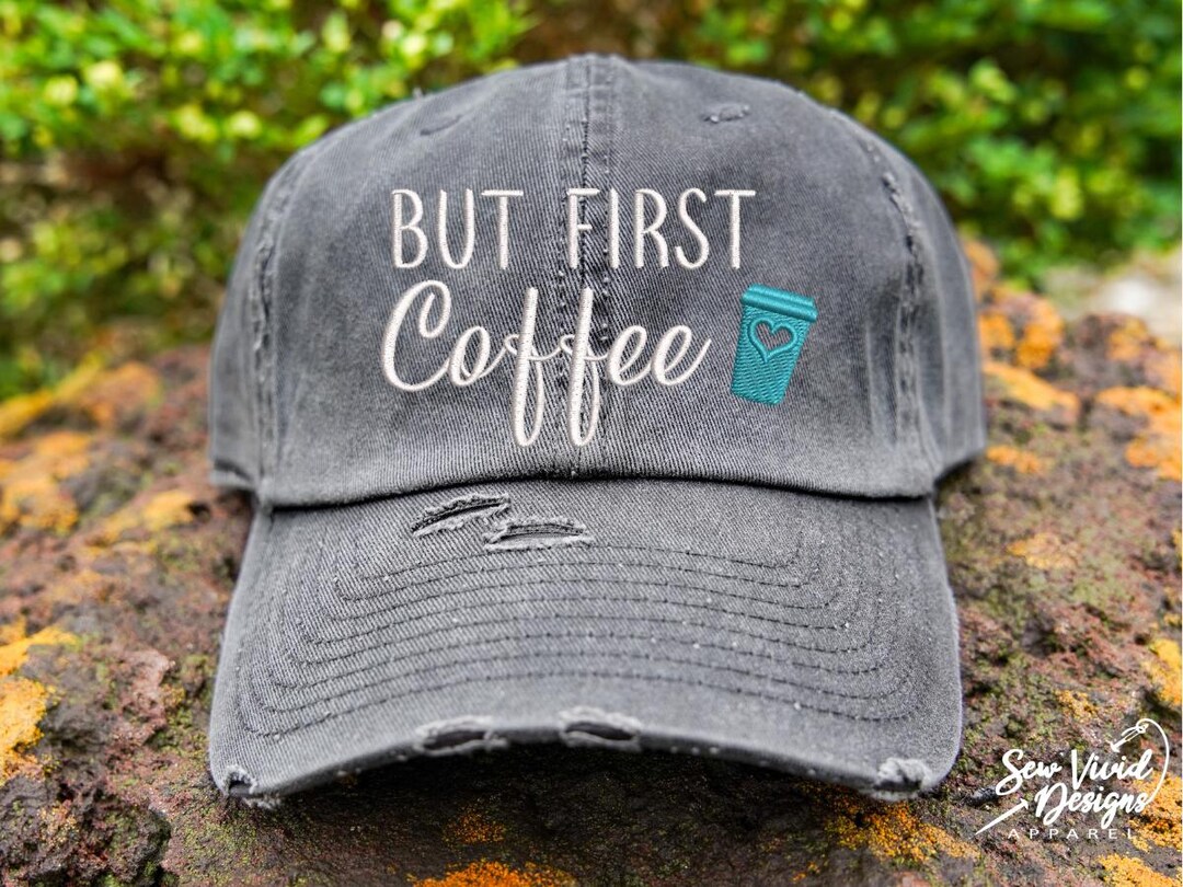 But First Coffee Hat | Distressed Baseball Cap OR Ponytail Hat | Coffee ...