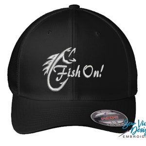 Fish on Flexfit Hat | Fishing Hat | Custom Embroidered Fitted Hat ...