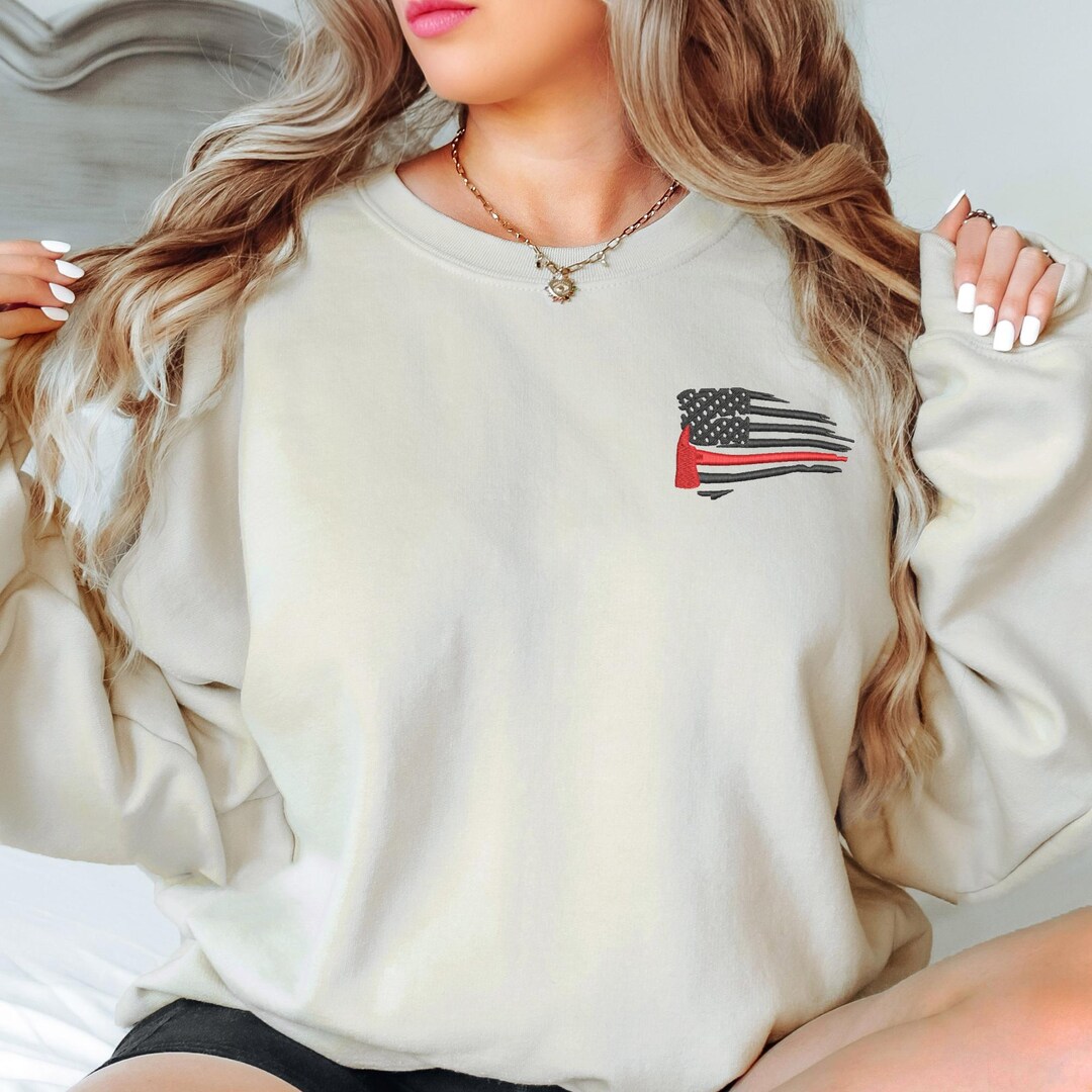 Thin Red Line Axe Flag Embroidered Sweater | Unisex Crewneck & Hooded ...