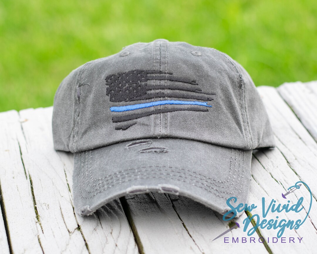Thin Blue Line Hat, Distressed Baseball Cap With Thin Blue Line Flag ...