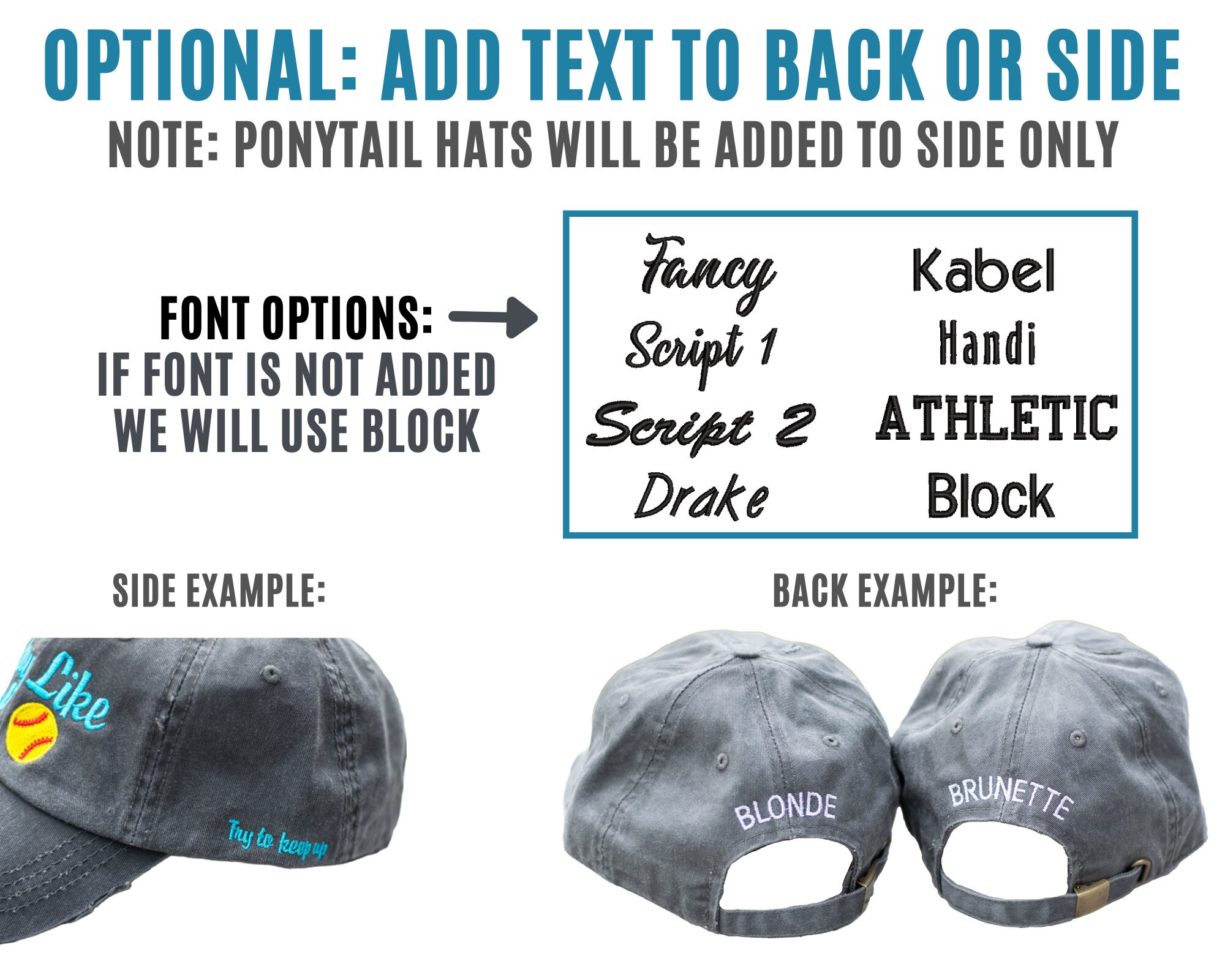 Add Name or Text to Back or Side of Baseball Cap Back of Hat - Etsy