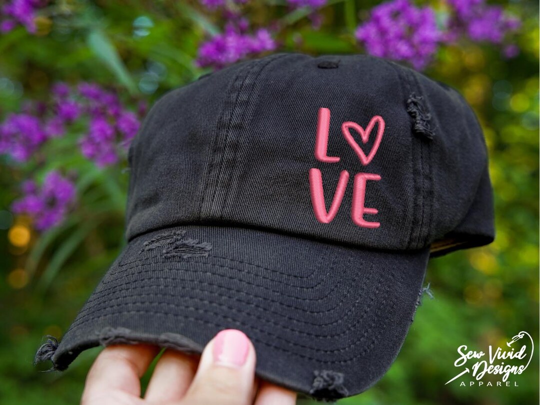 Love Hat Distressed Baseball Cap OR Ponytail Hat Valentines Day Gift ...