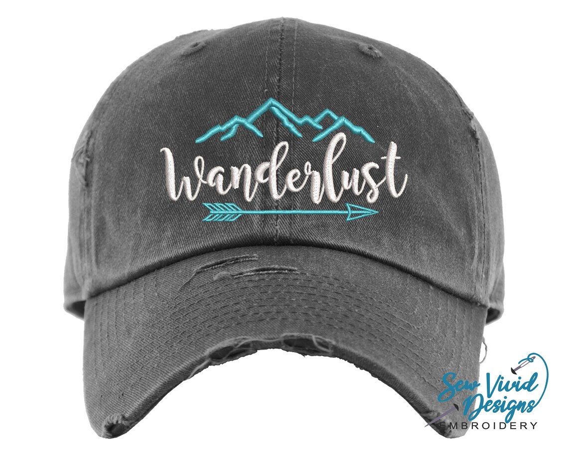 Wanderlust Hat Distressed Baseball Cap OR Ponytail Hat | Etsy