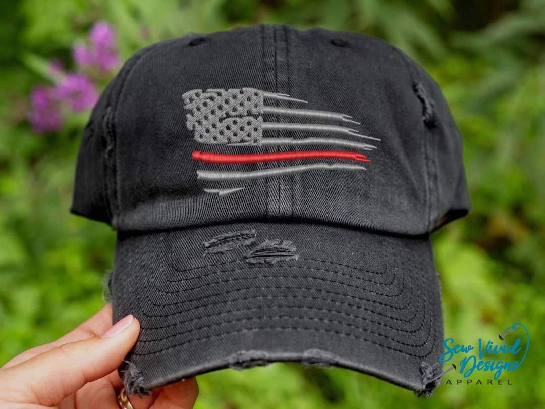 Thin Red Line Firefighter Hat | DISTRESSED Baseball Cap OR Ponytail Hat ...