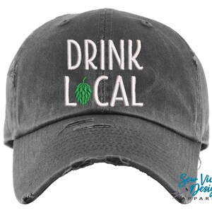 Drink Local Hat Distressed Baseball Cap OR Ponytail Hat Beer Hat ...