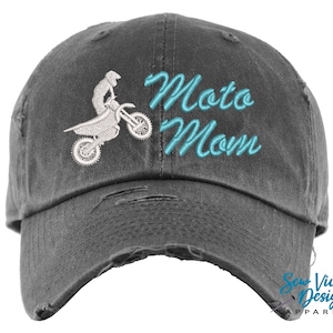 Moto Mom Hat DISTRESSED Baseball Cap OR Ponytail Hat Custom Embroidered ...