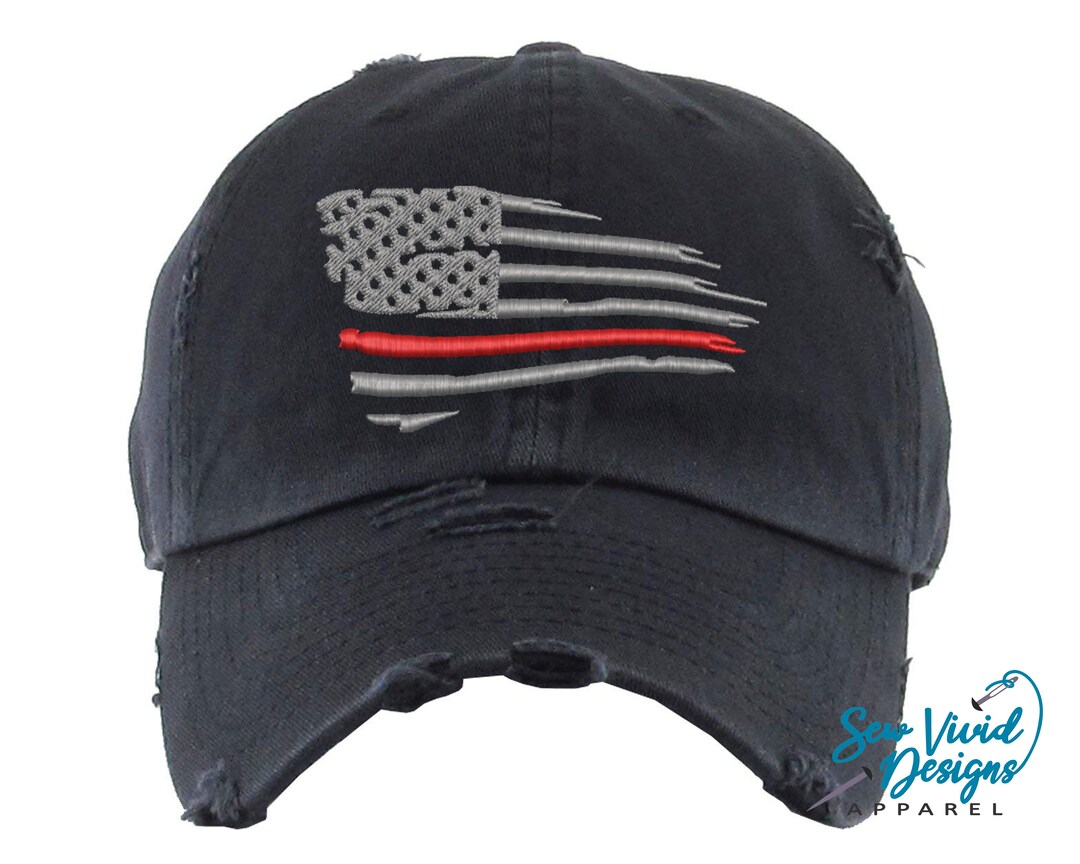 Thin Red Line Firefighter Hat DISTRESSED Baseball Cap OR Ponytail Hat ...