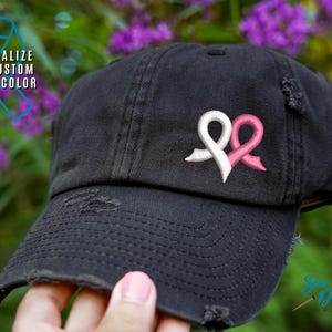 Double Cancer Ribbon Hat | Baseball Cap OR Ponytail Hat | Breast Cancer ...
