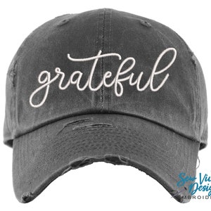 Grateful Hat Distressed Baseball Cap OR Ponytail Hat Thankful Grateful ...