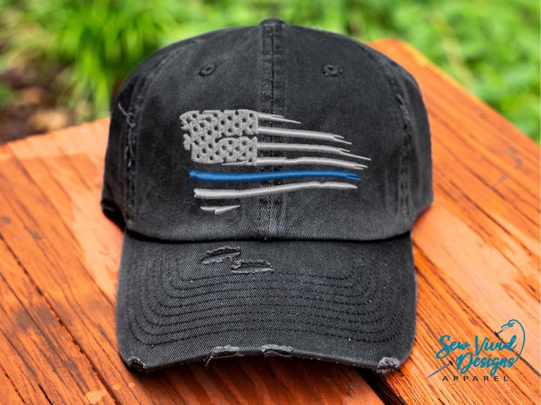 Thin Blue Line Hat, Distressed Baseball Cap With Thin Blue Line Flag ...
