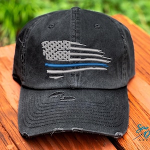 Thin Blue Line Hat, Distressed Baseball Cap With Thin Blue Line Flag ...