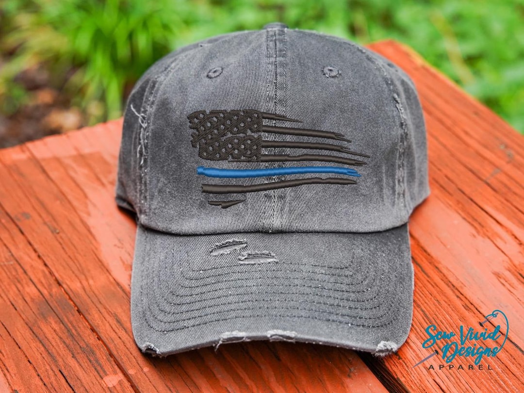 Thin Blue Line Hat, Distressed Baseball Cap With Thin Blue Line Flag ...