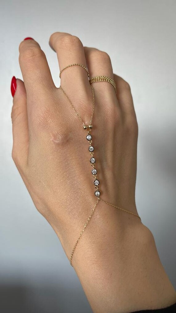 14K Solid Gold 14k Stone Slave Armband Gold Hand Kette Stein Armband Minimalist Slave Armband Zierliches Gold Slave Armband Weihnachtsgeschenk Etsy